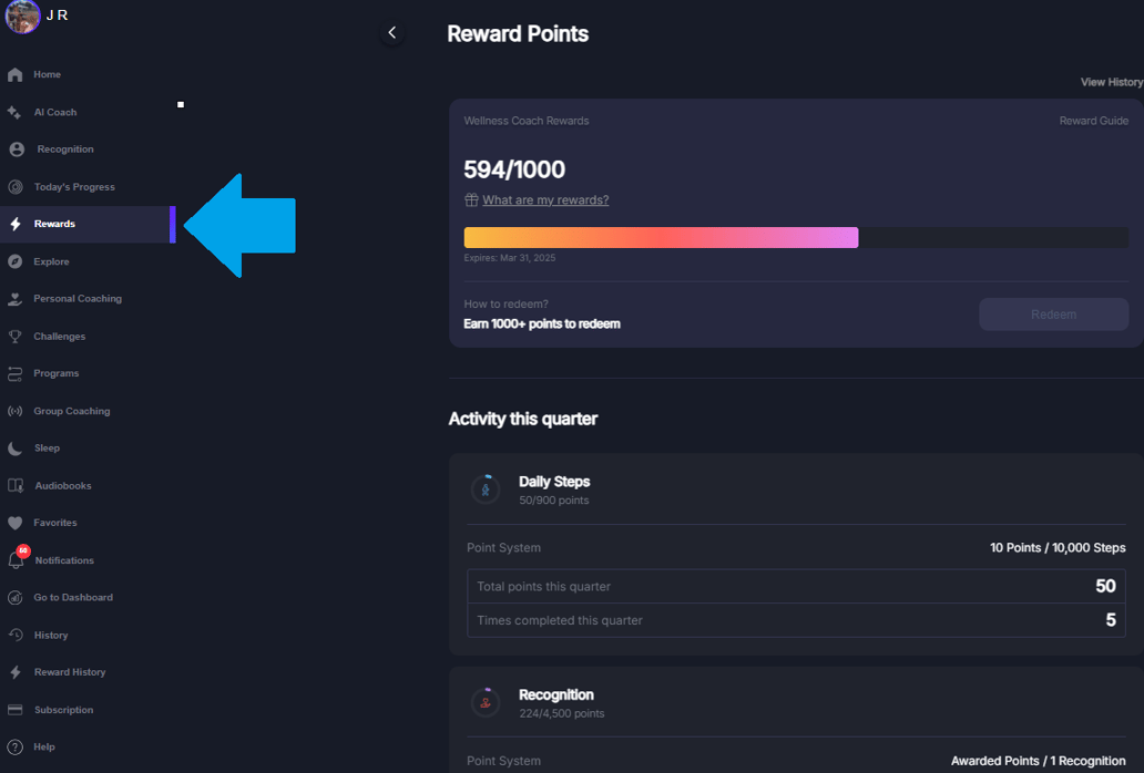How do I earn and redeem Wellness Coach Reward Points for Awardco Points?